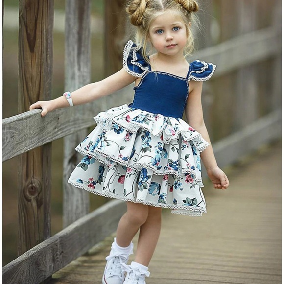Dresses | Girls Denim Top Ruffle Layered Floral Dress | Poshmark